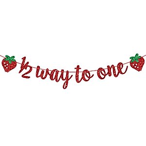 Strawberry 1/2 Way to One Banner, 6 Months Birthday Decorations, Berry Sweet Half Birthday, Strawberry Baby Shower Half Birthday Party Decorations, Red Glitter