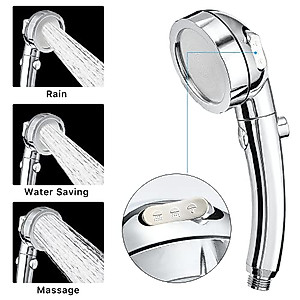 Elesunory Hand Shower, Rv Shower Head include 59 Inch Hose and Bracket, Removable Shower Head with 3 Settings Water Saving High Pressure Handheld Spray Head, Silver