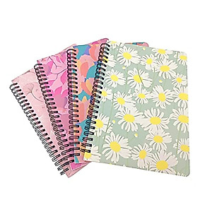 4 Pack A5 Spiral Notebook Journal,Wirebound Ruled Sketch Book Notepad Diary Memo Planner, A5 Size (8.3X5.7") & 80 Sheets (Leaf & Flower)