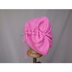 Scrunch Slouch Hat, Gathered Slouchy Beanie, Drawstring Bow, Hand Knit, Soft Wool, Dredlock Rasta