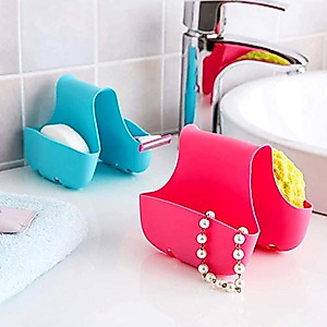 Ulalaza 3Pcs Saddle Sink Caddy Kitchen Sponge Holder Soap Drain Rack Hanging Basket Storage Organizer