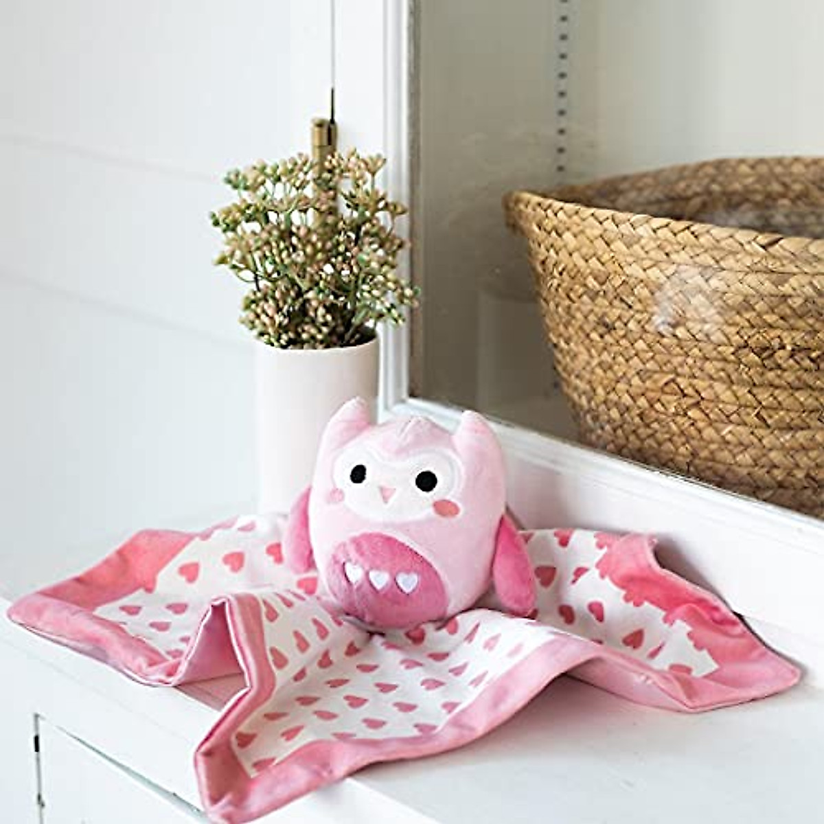 SONA G DESIGNS Baby Lovey Custom Personalized with Name Plush Security Blanket - Narwhale - Elephant - Owl for Infants Babies Toddlers Newborns (Pink Owl with Embroidered Name)