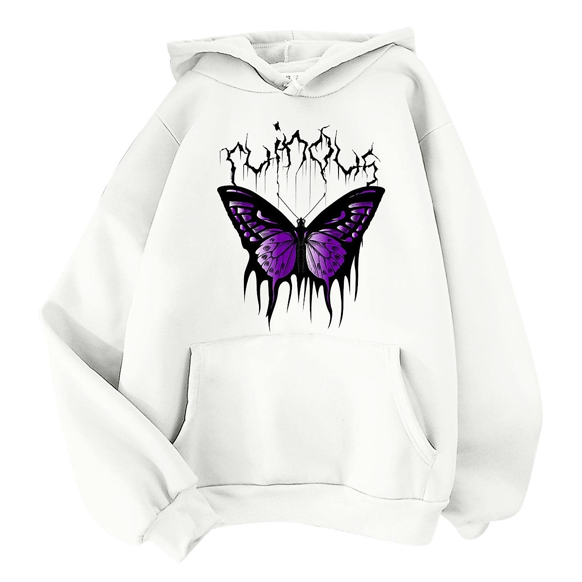 Ollysqiar Women's White Long Sleeve Sweatshirt with Kangaroo Pocket