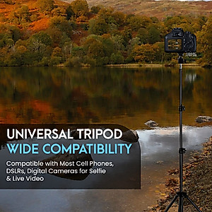 MeeA 82 Inch Tall Extendable Tripod Compatible with Most Cell Phones, DSLRs, Digital Cameras for Selfie and Live Video Travel, Broadcasting/Streaming/vlogging. Black
