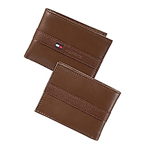 Tommy Hilfiger Men's Leather Wallet - Thin Sleek Casual Bifold with 6 Credit Card Pockets and Removable ID Window, Light Tan