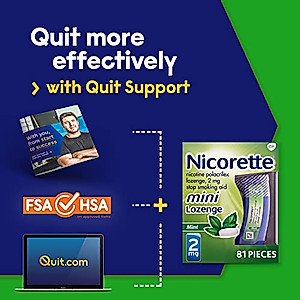 Nicorette 2 mg Mini Nicotine Lozenges to Help Quit Smoking with Behavioral Support Program, Mint Flavored, 81 Count (2 Pack)