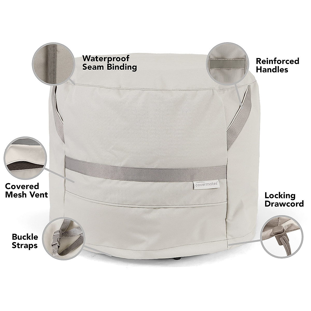 Covermates Round Accent Table Cover - Patio Outdoor Furniture Cover, Water Resistant Outdoor Ottoman/Side Table Cover, Prestige 900D Polyester, 24DIAMETER x 18H, Stone