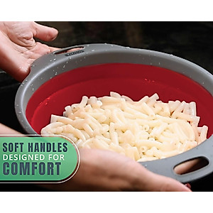 Ultimate Kitchen Strainers Set of 2 - Collapsible Silicone Colanders For Easy Storage by Comfify - Use with Pasta & Veggies or as a Fruit or Berry Bowl with Strainer - Irreplaceable for Campers - Red