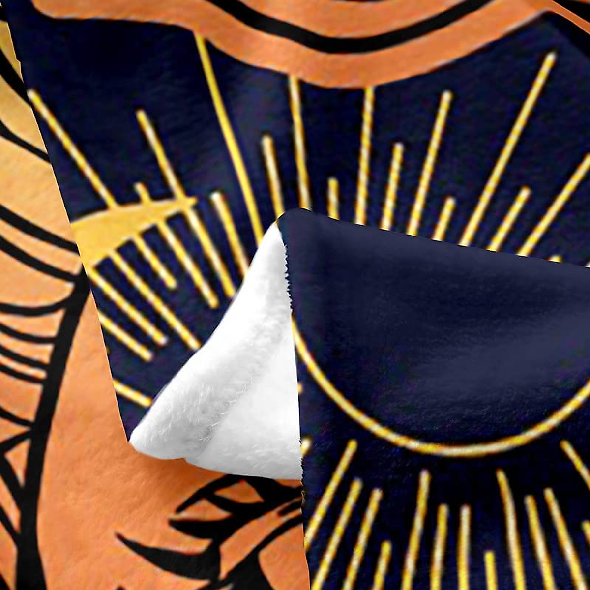 Sun Moon Flannel Fleece Throw Blanket Boho Exotic All Season Bed Blanket Room Decorative Bohemian Galaxy Fuzzy Blanket Astrology Space Cosmic Celestial Orange Plush Blanket Throw 50"x60"