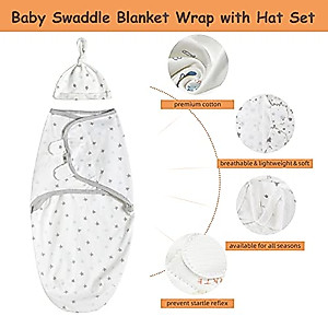 Newborn Swaddle with Hat 100% Cotton Swaddle Blankets for Baby Receiving Blanket Adjustable Sleepsack Easy Wrap Swaddle for Infant Boys Girls 0-3 Months (Stars)