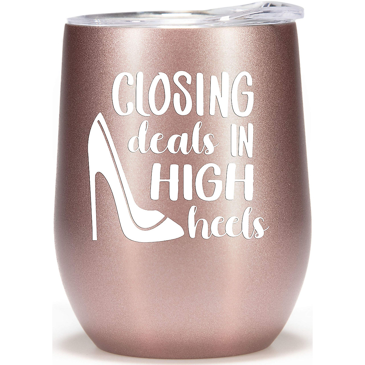 Realtor Gifts for Women - 12oz Tumbler Cup Wine Glass - Real Estate Agent Thank You Gift on Closing Rose Gold Travel Coffee Mug
