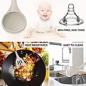 MIBOTE 17 Pcs Silicone Cooking Kitchen Utensils Set with Holder, Wooden Handles BPA Free Non Toxic Silicone Turner Tongs Spatula Spoon Kitchen Gadgets Utensil Set for Nonstick Cookware (Khaki)