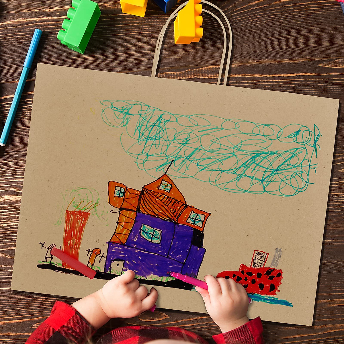 Gatherfun 50PCS 16”x6”x12” Natural Kraft Customizable Paper Bags with Handles, Shopping Bag, Paper Gift Bag, Retail Bags, Party Favor Bags with Handles