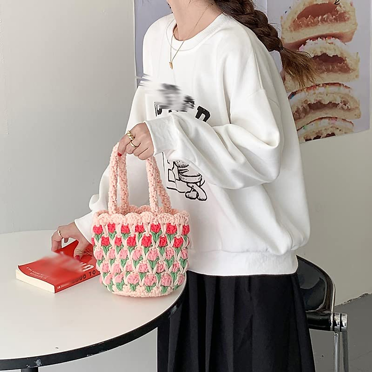 XBWEI Flower Bag DIY Hand Knitting Bag Wool Crochet Knitting Gift (Color : A, Size : 1)