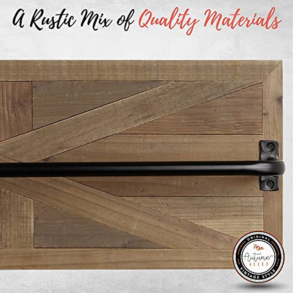 Autumn Alley Rustic Farmhouse Towel Rack – Stunning Barn Wood Farmhouse Bathroom Decor for Wall – Expertly Inlaid Wood with Matte Black Bar for Rustic Bathroom Decor