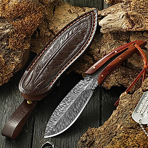 Multi-Purpose Kitchen Knife Hunting Knife Feather Pattern Knife With Sheath Stainless Steel Fruit Knives Outdoor Camping Knife