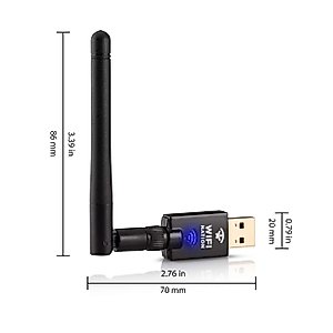 WiFi Nation® 802.11ac AC600 Fast USB WiFi Adapter, Wireless dongle with 2dBi dipole SMA Antenna, chipset: Realtek RTL8811AU, Dual Band 2.4GHz or 5GHz, Windows, MacOS and Linux Supported