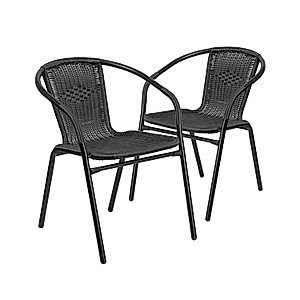 Saranya 18 Shop New Black 2 Pack Chair Frame Finish Rattan Indoor or Outdoor Dark Patio Bamboo-Aluminum Series Restaurant Kitchen Home Hotel Metal 23.5" D x 21.75" W x 28.5" H of Set