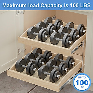 LOVMOR 2 Tier Soft Close Pull Slide Out Cabinet Organizer 22½"W x 21" D,Wooden Cabinet Drawer Organizer with U Bracket,Slide Out Pantry Shelves with Full Extension Rail Slides for Kitchen Cabinet