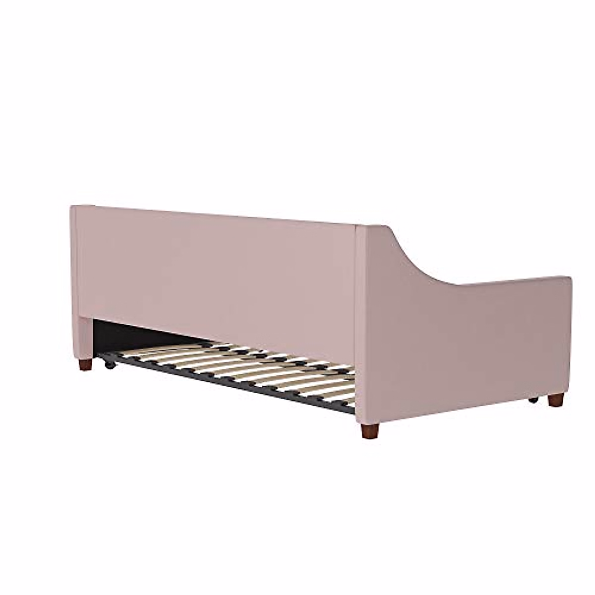 Novogratz Her Majesty Upholstered Daybed with Trundle, Twin Size Frame, Pink Linen