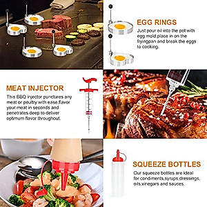 Griddle Accessories Kit, 34Pcs Extra Thick Flat Top Griddle Grill Set for Professional Chef Spatula Grill BBQ Set,with Oil Brush, Spatula,Scraper, Bottle, Tongs,Egg Ring,for Camping Outdoor Grill