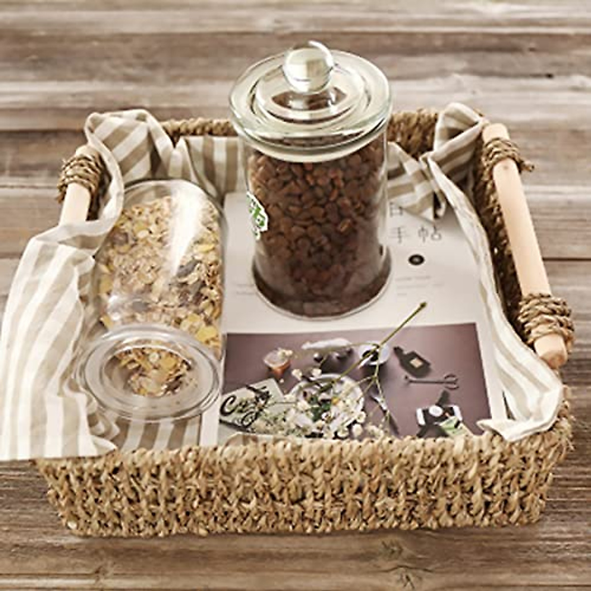 Hand- Bedroom Water Basket or Wooden Bins Key Paper Laundry Handmade Cm Woven Straw Makeup Pot Bread Handle, Retro Xxcm Wood Towels S Seagrass Toilet Cosmetics .x.x.