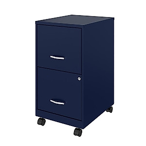 Space Solutions 2 Drawer Metal Mobile File Cabinet with Lock, Letter Size, Navy, Fully Assembled