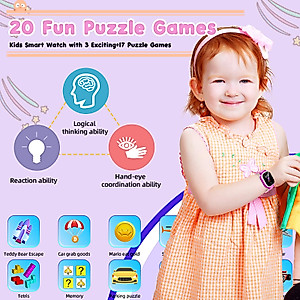 Luoba Kids Smart Watch Girls, Toys for 3-10 Year Old Girls Boys, 1.44 in Touchscreen with 20 Puzzle Games Camera Alarm Video Music Player, Toddler Birthday Gift Pink
