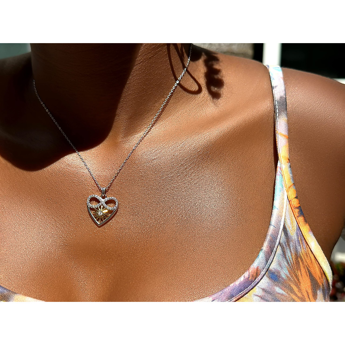 Aeternum 925 Sterling Silver Love Heart Necklace for Mom and Daughter Gift To My Daughter Necklace from Mom Sunflower Necklace - Infinity Heart Pendant Necklace Gift for Mother from Daughter