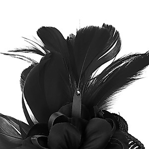 Song Qing Women's Fascinator Feather Flower Hair Clip Pin Brooch Corsage Bridal Hairband Derby Hat Cocktail Party Wedding (Black1)