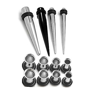 Urban Body Jewelry 12 Piece Steel Taper and Plugs Ear Stretching Kit - Pairs of Plugs with single Tapers - Gauge sizes 1G (7mm),0G (8mm), (9mm), 00G (10mm)