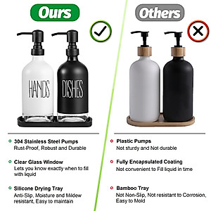 Gaussra Kitchen Soap Dispenser Set with Tray, Hand and Dish Soap Dispenser for Kitchen Sink, Stainless Steel Pump, 16 Oz Glass Soap Dispenser Bathroom, Modern Farmhouse Kitchen Decor (Black White)