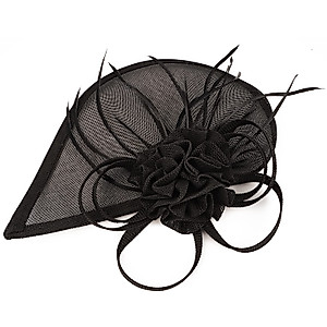 Pillbox Hats 20s 50s Vintage Fascinators for Women with Feather Mesh Veil Headband Bridal Wedding Tea Party (F-Black)