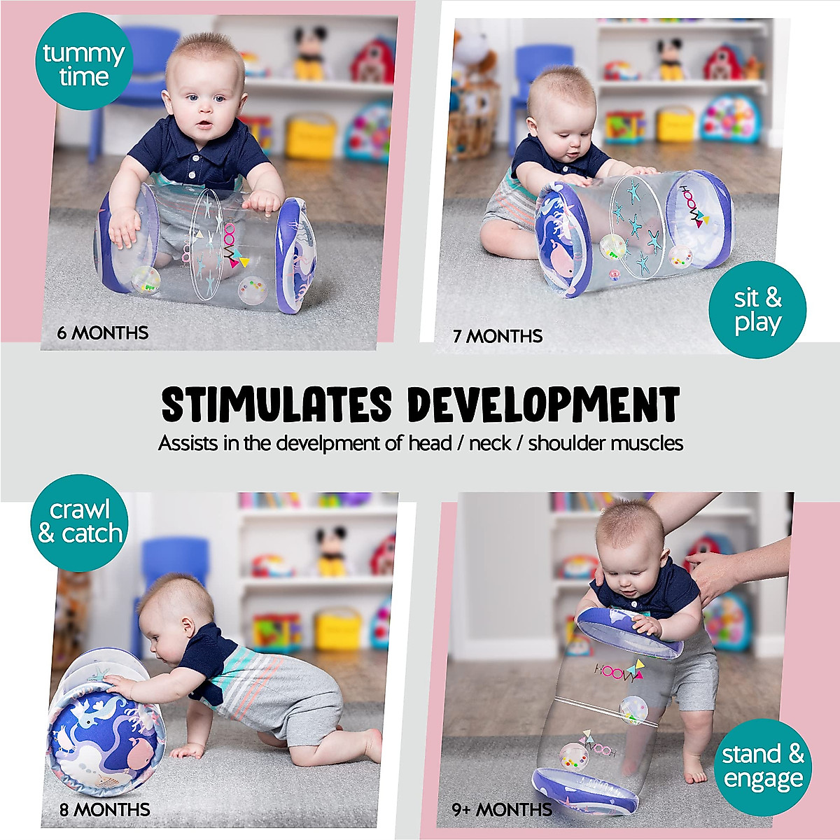 Hoovy Infant Crawling Toys | Toys for Crawling Babies | Crawling Toys for Babies 6-12 Months | Beginner Crawl Along Baby Roller | Drop Maze Tummy Time Activity Center | Early Development Jumbo Roller