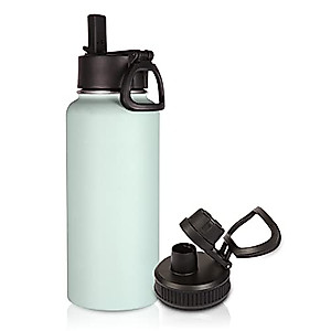 Volhoply 32 oz Insulated Water Bottle with Straw Lid & Spout Lid,Stainless Steel Sports Water Bottle,Double Wall Vacuum Thermos,Leak proof Wide Mouth Metal Flask,Keeps Cold or Hot for Travel(Fog,1)