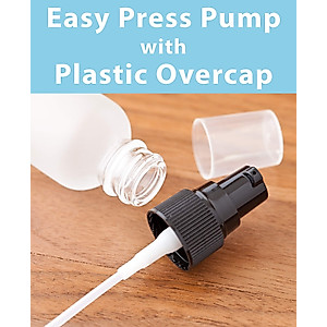 1 oz / 30 ml Frosted Clear Glass Boston Round Bottle with Black Treatment Pump (24 Pack) + Funnel