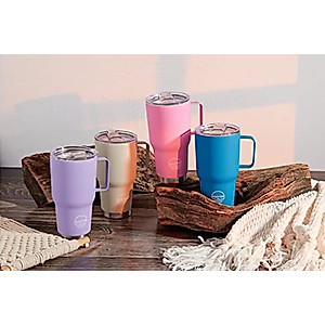 Mayim Large Travel Coffee Mug Tumbler with Clear Slide Lid and Handle, Reusable Vacuum Insulated Double-Wall Stainless-Steel Thermos, Fits in Cup Holder, 30oz., Blush