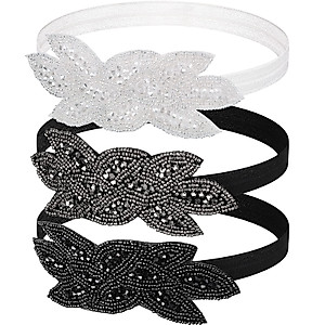 3 Pcs 1920s Flapper Headbands Vintage Headpiece for Women 1920s Hair Accessories for Women Floral Leaf Rhinestone Headband Crystal Flapper Headpiece 20s Women's Headbands for Wedding, 3 Colors