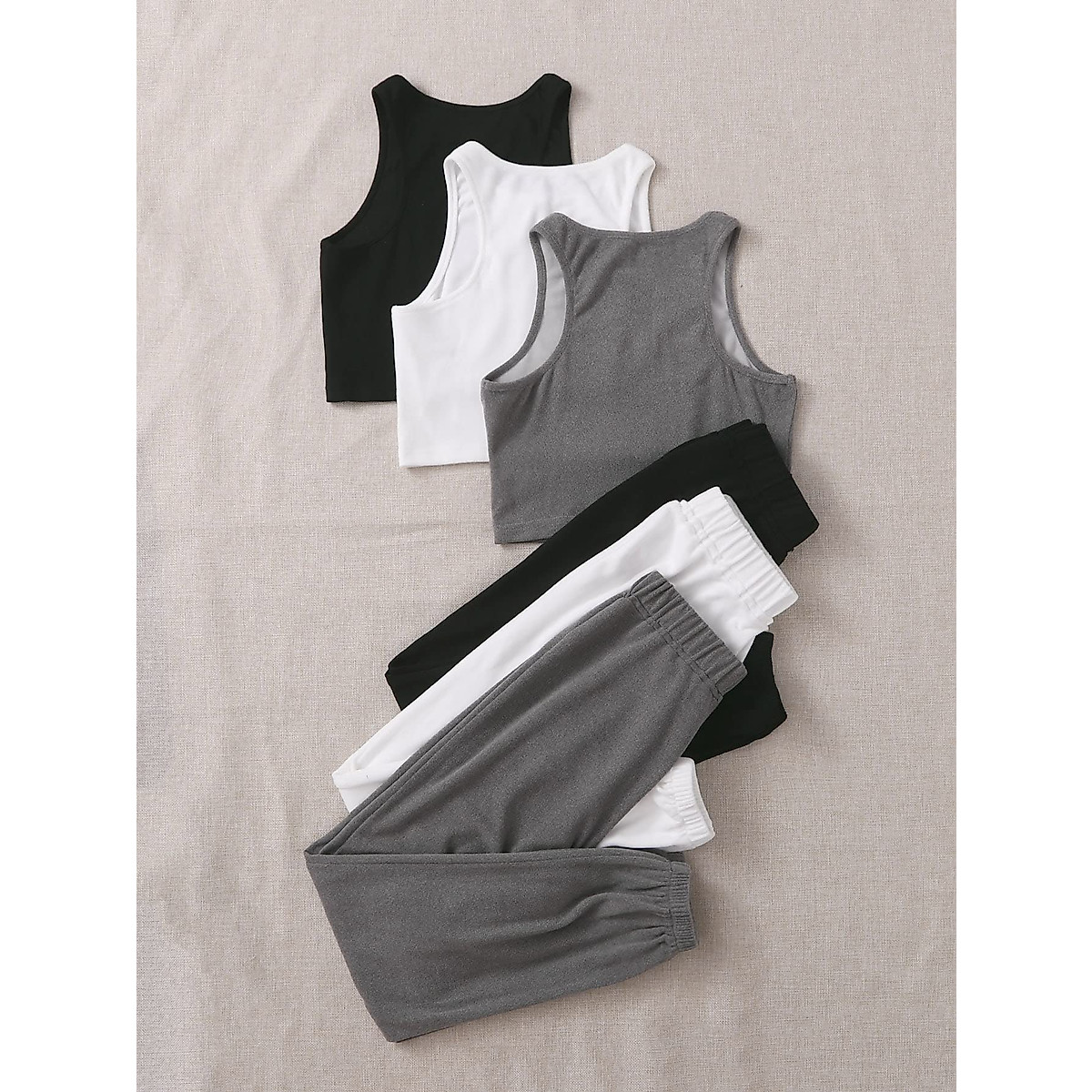Verdusa Women's 6 Piece Lounge Sets Tracksuit Crop Tank Top and Sweatpants Grey Black White S