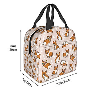 Dkoalhia Corgi Insulated Lunch Bags with Pocket Reusable Cooler Lunch Bag Dog Lunch Box