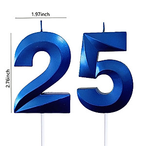 2.76" 25th 52nd Number Candles Birthday Gifts for Women Men Birthday Decorations Birthday Candles Numbers Happy Birthday Candles for Cake 2 Candle for Women for Men (Blue)