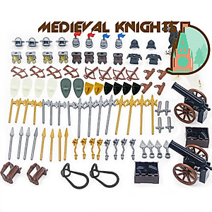 Knights People Accessories Building Block - Medieval Weapon Armor Swords Helmet Horse, Castle Knight Shield Spear, MOC Bricks Parts Toys Sets for Boys