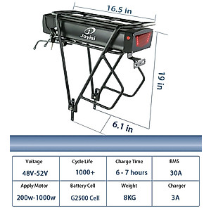 Joyisi Ebike Battery 48V 20AH Lithium Ion Battery with Charger, USB Port and Taillight, Electric Bike Battery for 1000W 750W 500W 250W E-Bike Motor Kit