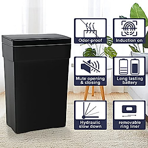 Kitchen Trash Can 13 Gallon Automatic Trash Can 50L Touch Free Garbage Can, High-Capacity Motion Sensor Waste Bin for Kitchen Living Room Bathroom Office, Black-Set of 2