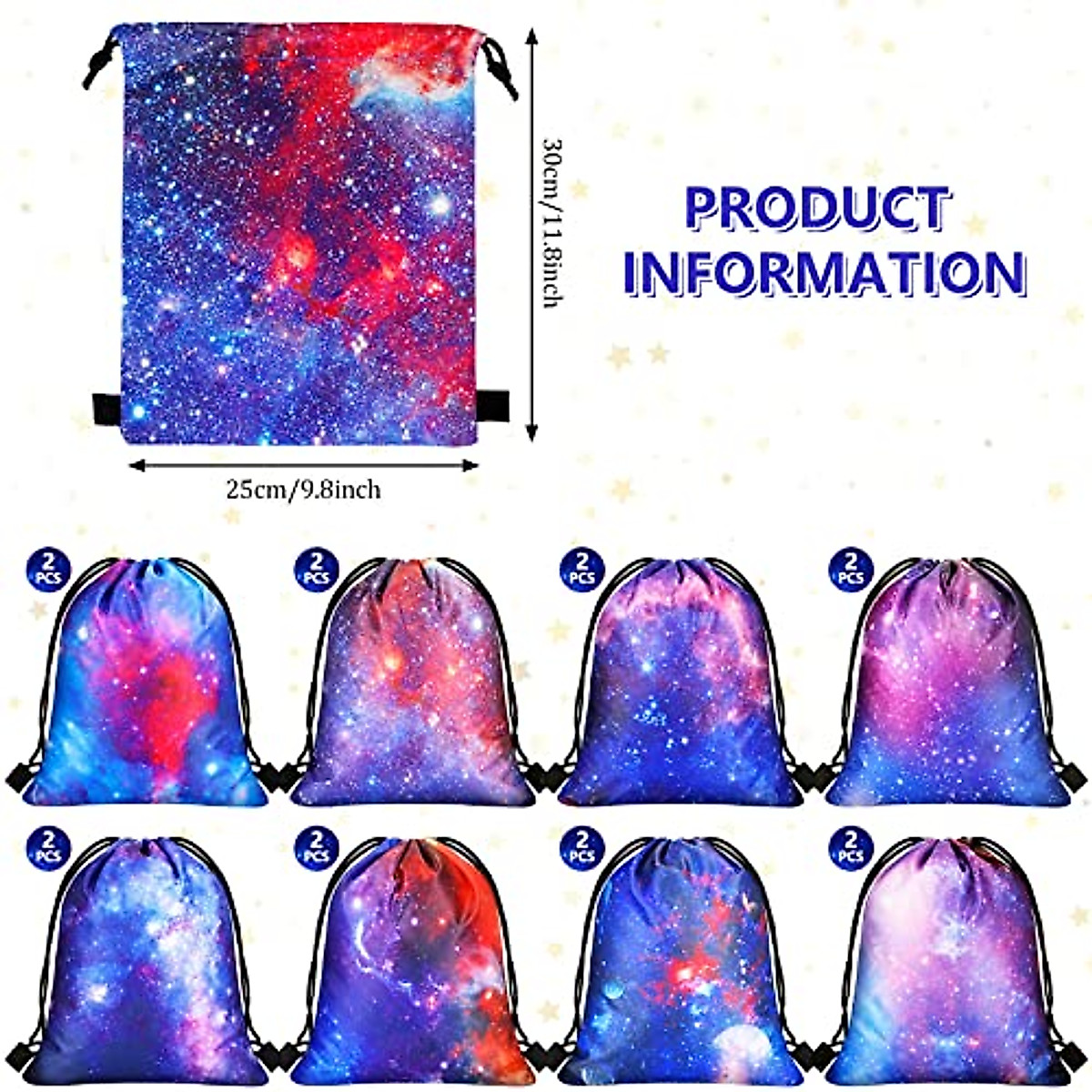Woanger 16 Pcs Galaxy Birthday Party Favor Bags Galaxy Gift Bags Candy Goodie Drawstring Bag for Kids Party Decorations(Stylish)