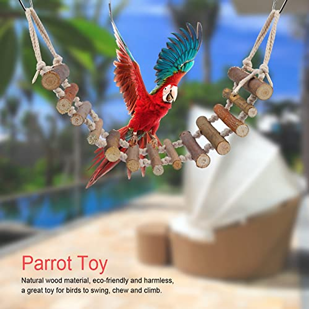 Rope Ladder Bird Toy, Wood Stairs Climbing Activity Attachment Natural Wooden Step Swing Hanging Chewing Toys Pet Bridge Cage Birdcage Lovebirds Rodents Parakeets Parrots Cockatiel Gecko Hermit Crab