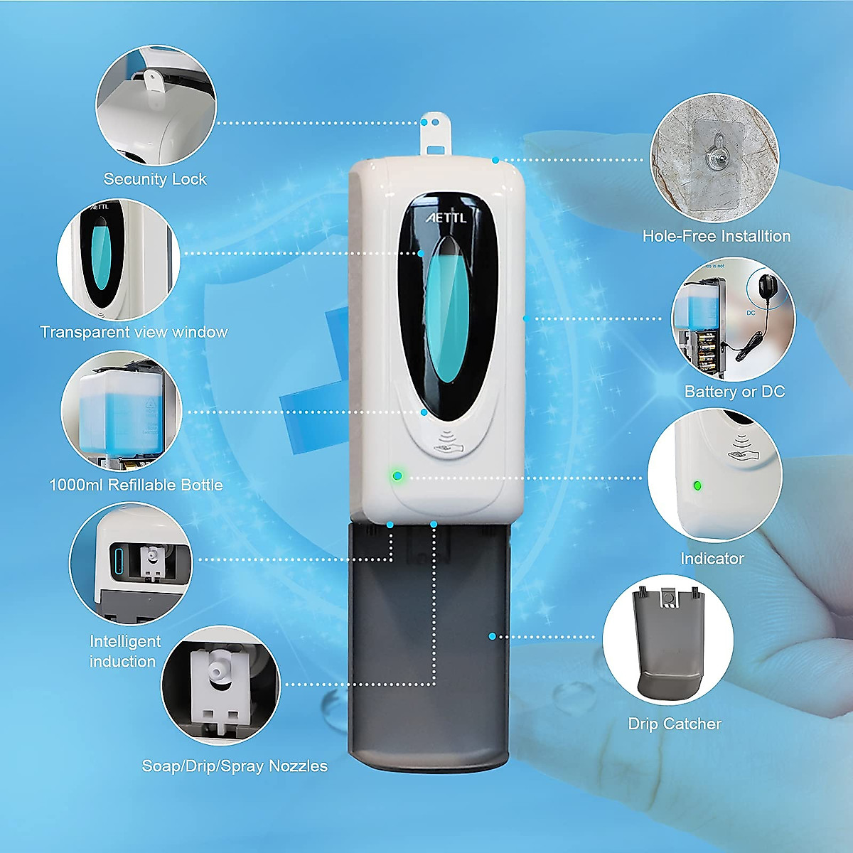 AETTL Touchless Automatic Foaming Hand Soap Dispenser Wall Mount, Motion Sensor Foam Liquid Refill Bottle Sanitizer Dispensing for Bathroom Kitchen Home Farmhouse Station 1306-s