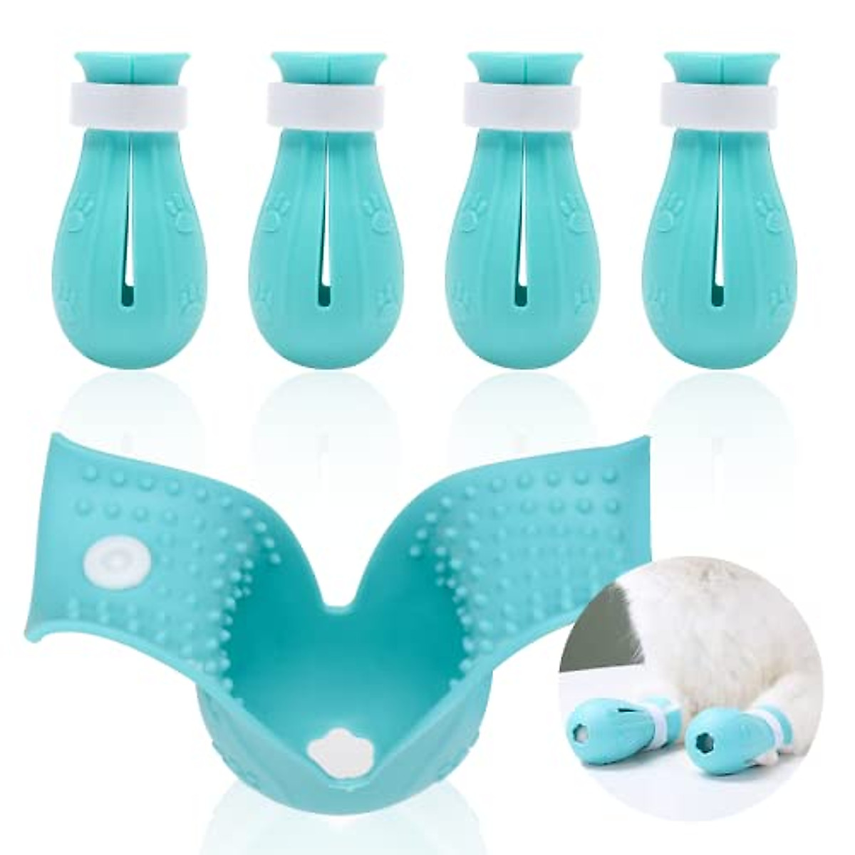 Tmsuxin Cat Boots for Cats Only, Anti-Scratch Cat Feet Covers Adjustable Prickly Anti-Off Shoes for Cat Silicone Cat Paw Protector Boots for Cats of Various Sizes for Cat Bathing and Shaving (Blue)