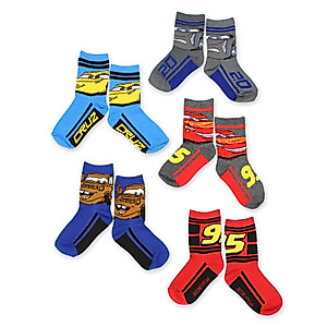 Disney Cars 3 Boys Toddler 5 pack Crew Socks (Shoe: 7-10 (Sock: 4-6), Grey/Multi Crew)