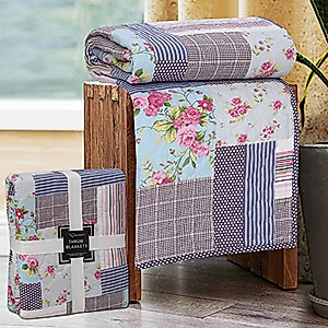 Ruvanti 100% Cotton Throw Blanket 50x70 Inch. Soft, Cozy & Warm Throw Blanket for Couch, Sofa & Bed. Lightweight, Luxury Blankets & Throws Prefect for All Seasons. Pink, Yellow Floral Reversible Print